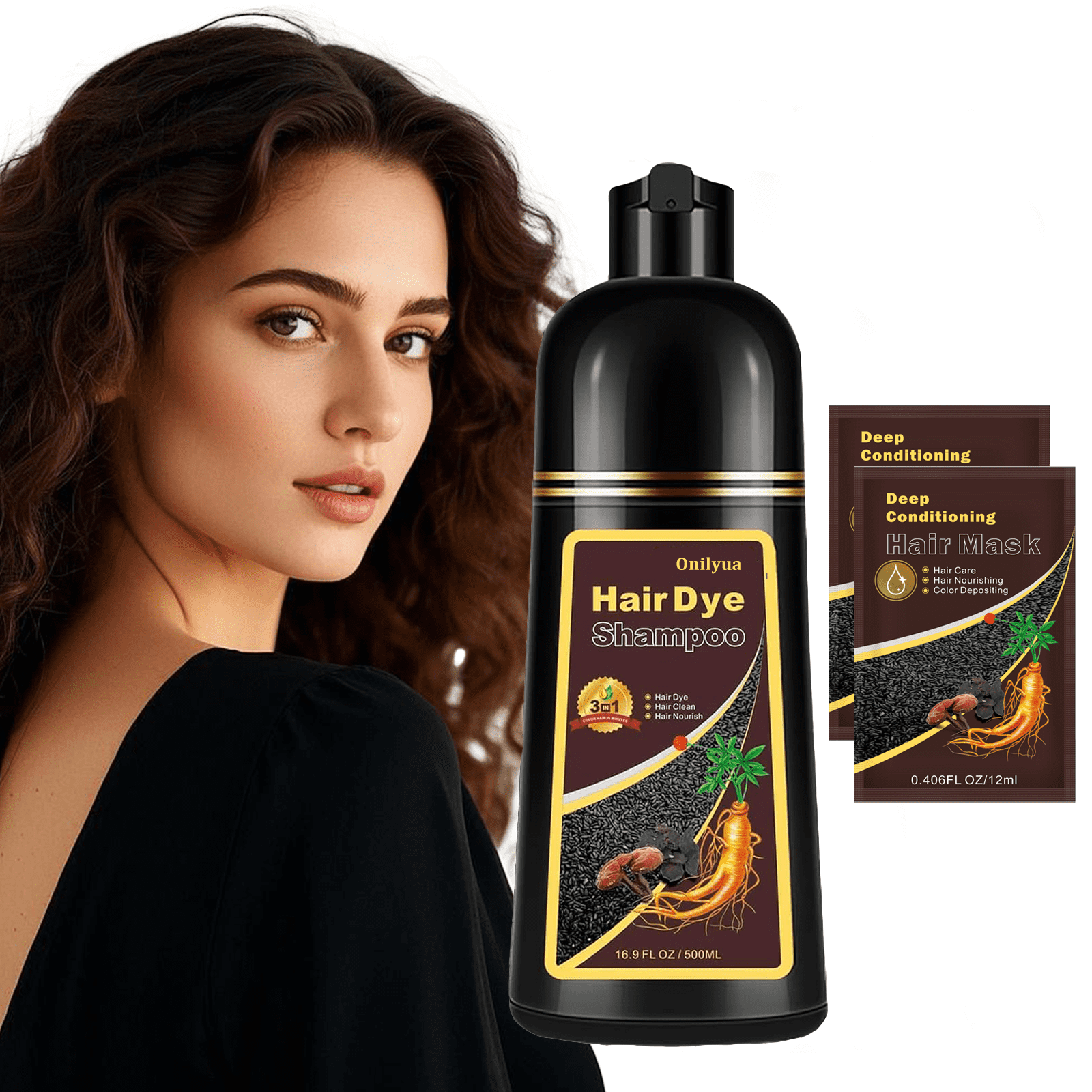 Hair Dye Shampoo 3 in 1, Long-Lasting Gray Hair Coverage, Natural Dark ...