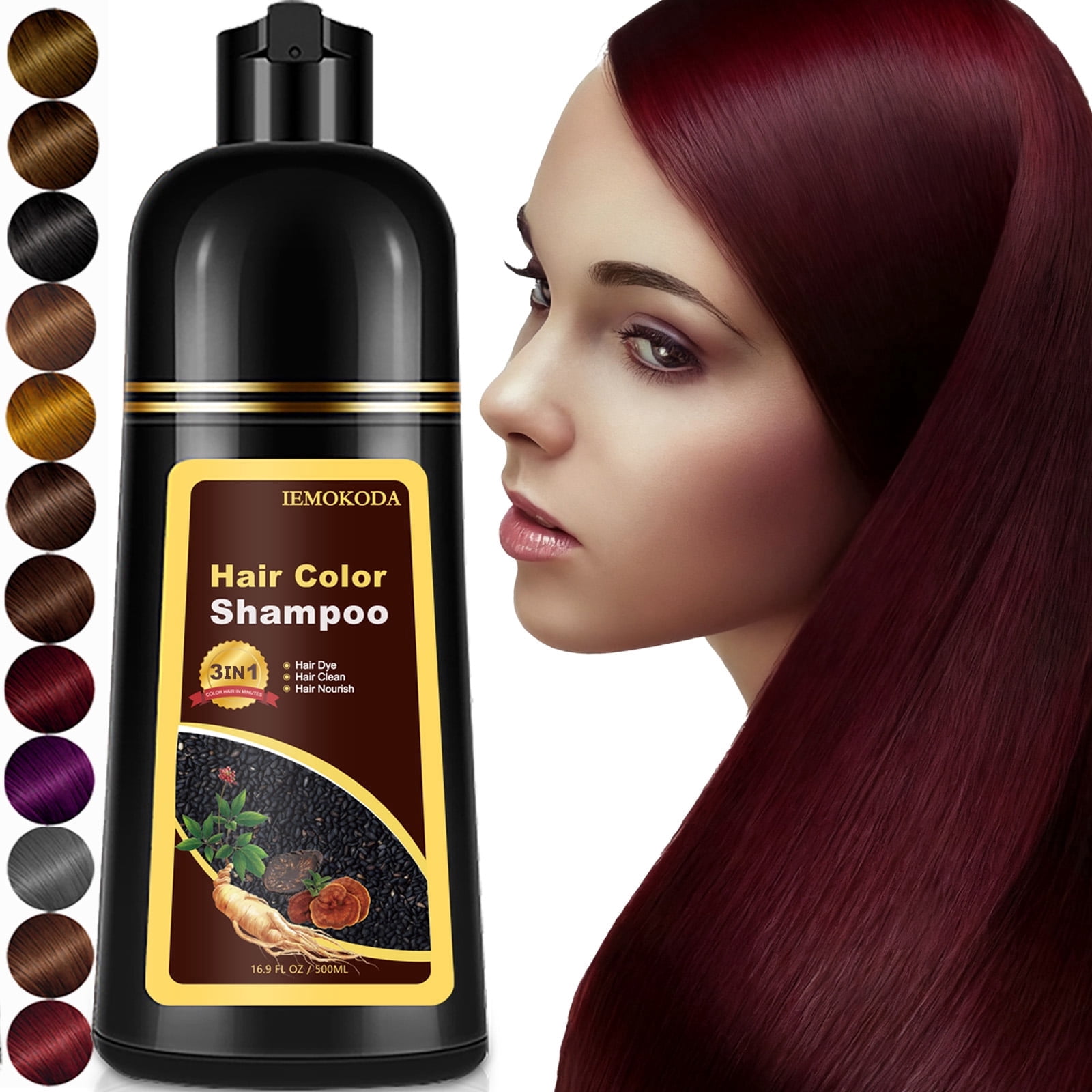 Hair Dye Shampoo 3 in 1 Burgundy, Professional Color Dyeing Shampoo for ...