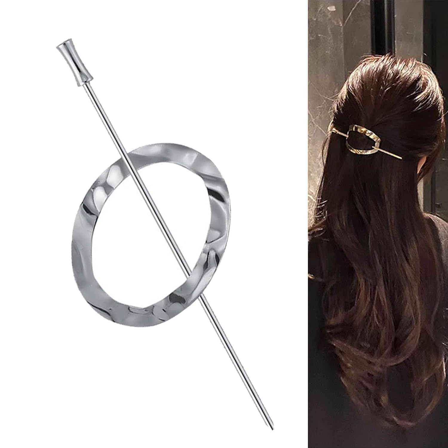 Hair Edit Hoop and Pin, Hoop and Pin Barrette, Vintage Geometric Gold ...