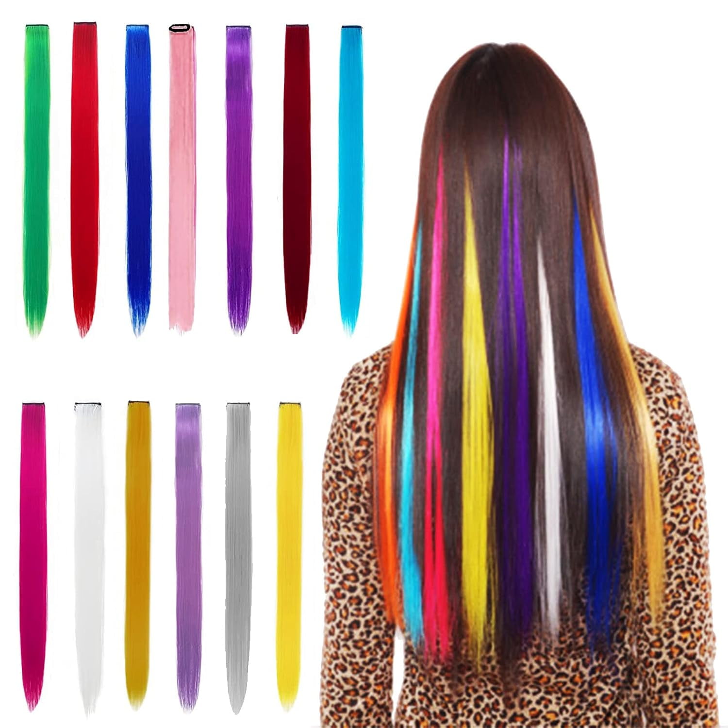 Hair Extension Clips 13pcs in 13 Mixed Colors 20 Inch Straight Hair ...