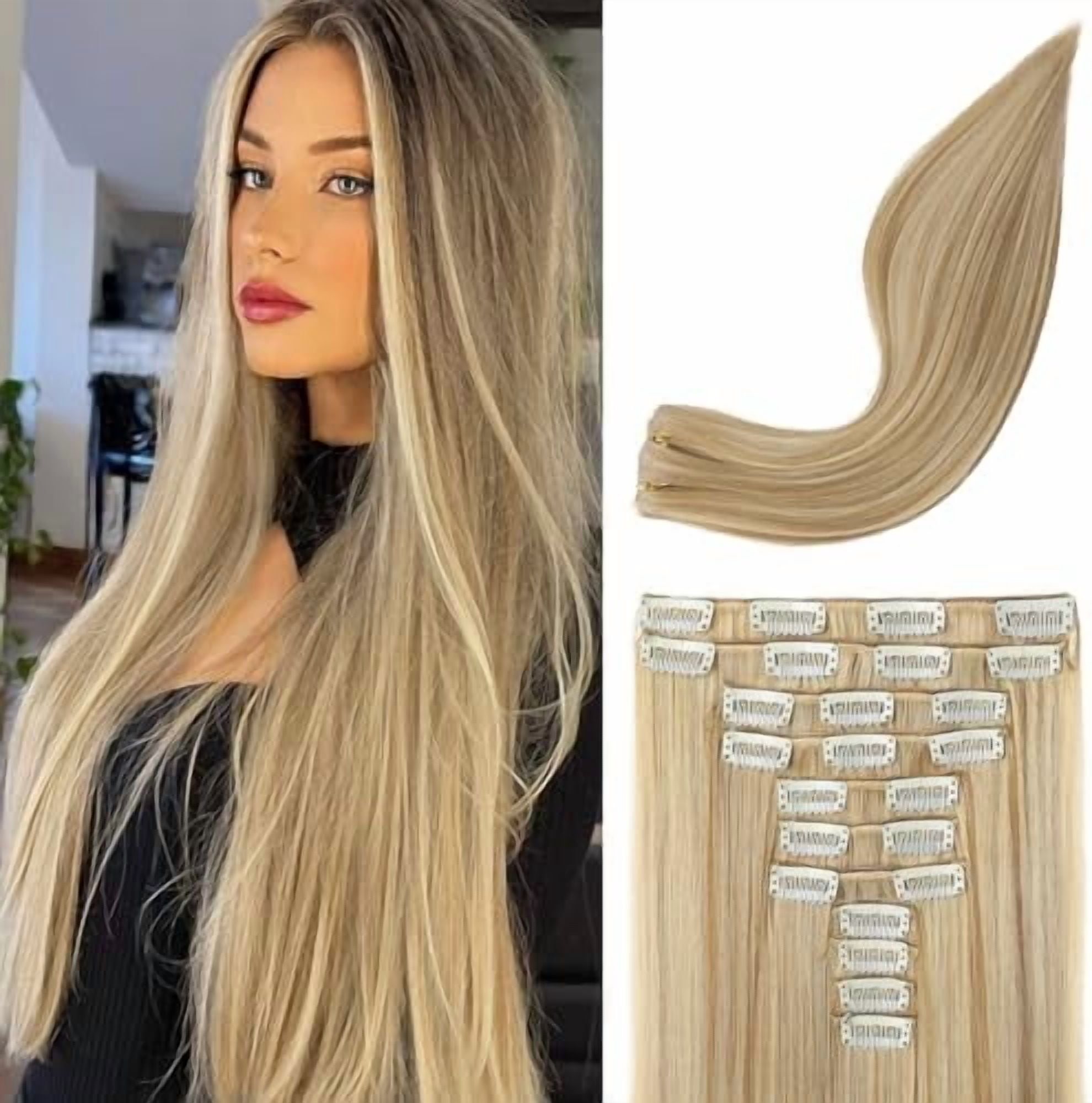 Hair Extensions, 11 count Clip in Hair Extensions 24" Long Straight ...