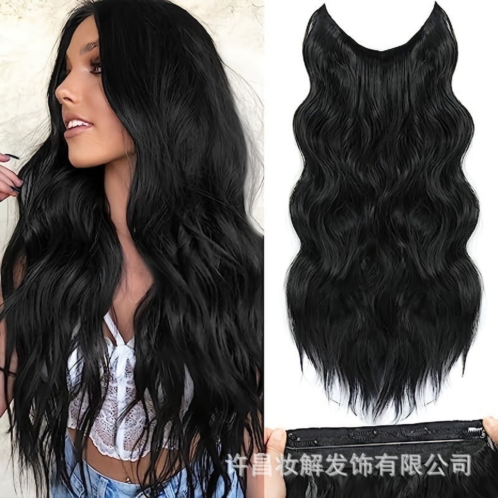 Hair Extensions 20 Inch Wire Black Hair Extensions Adjustable Long Wavy ...