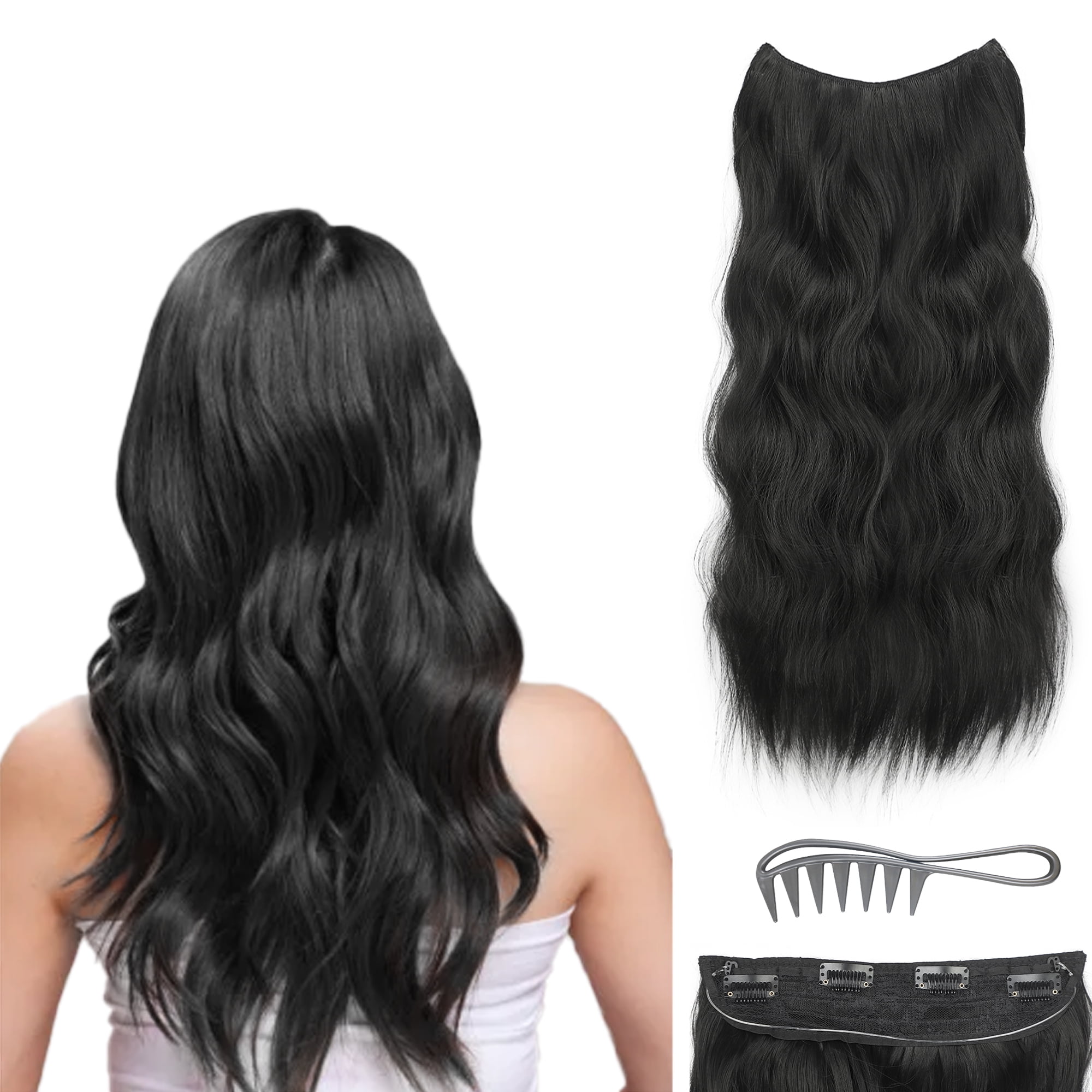 Hair Extensions Black Clip in Wavy Hair Extensions 20 Inch Long Hair ...