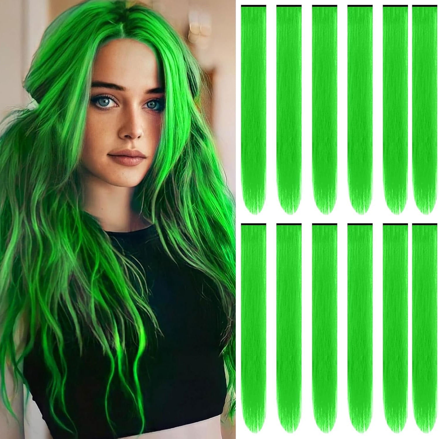 Hair Extensions,Clip In Hair Extensions,12PCS Synthetic Fiber Colored ...