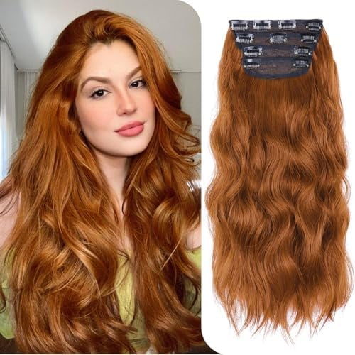 Hair Extensions Clip Ins 4 count Long Wavy Extensions 20 Inch C-Orange ...