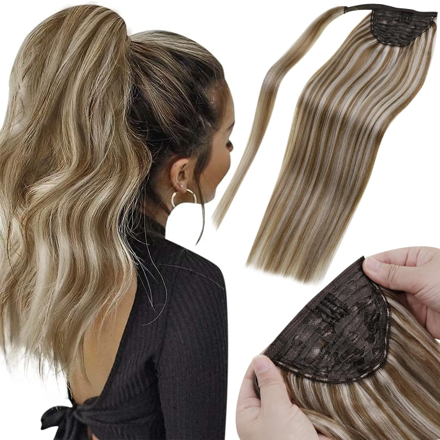 Hair Extensions Ponytail Real Human Hair 12 inch Balayage Ombre Brown ...