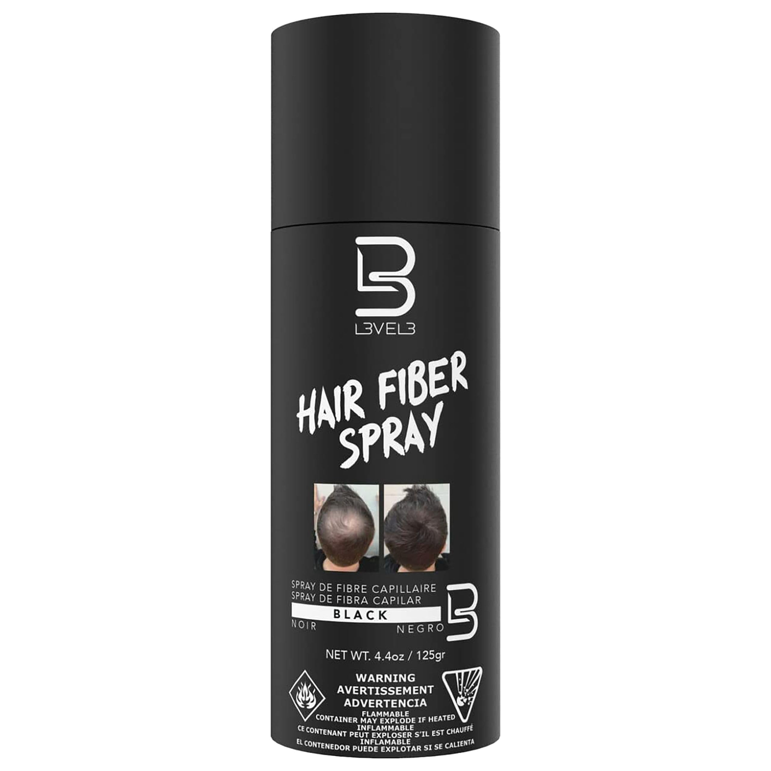 L3 Level 3 Black Hair Fiber Spray - Covers Bald Spots & Thinning Hair ...