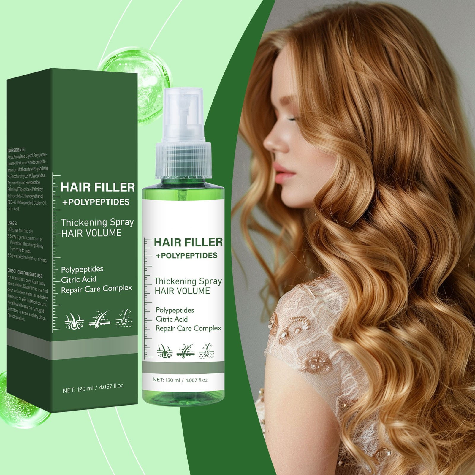Hair Filler Repair Thickening Spray | Volumizing Polypeptide Formula | Boosts Thin Weak Split ...