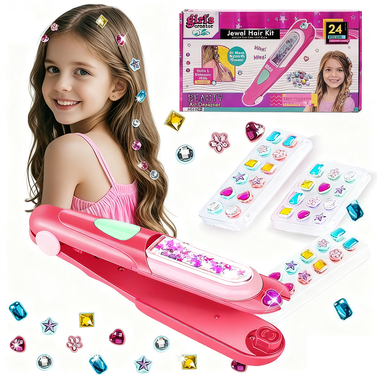 Hair Gem Stamper Kit Hair Styling Tool with Reusable Shining Diamonds ...