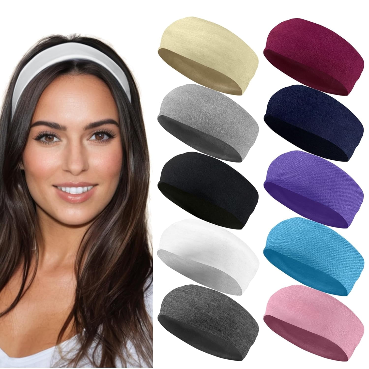 "HuLiangShuai Hair Headbands for Women, 10 Pack Stretchy Non-Slip Cloth ...