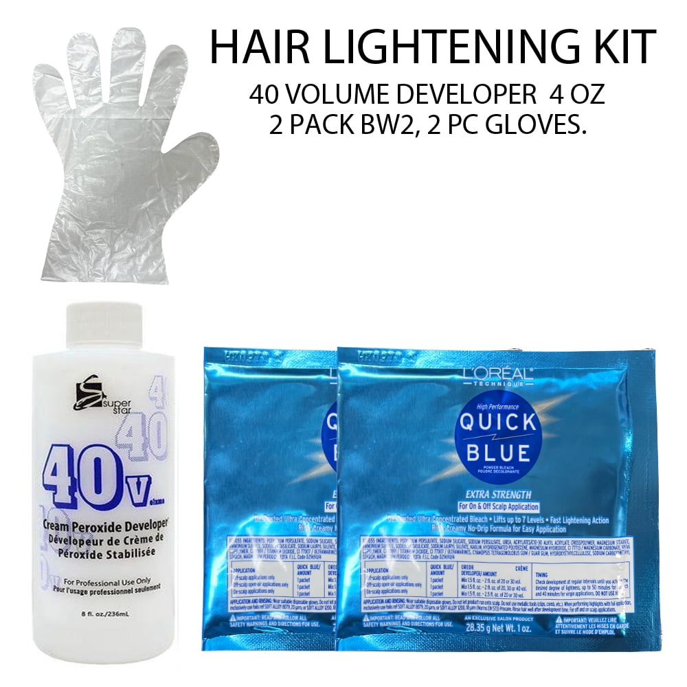 L'Oreal Quick Blue Powder Lightener Kit, Hair Bleach with 40 Volume ...