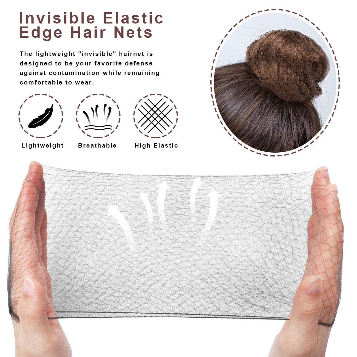 TINKSKY Black Hair Net, 100pcs Invisible Elastic Edge Mesh Hairnets for ...