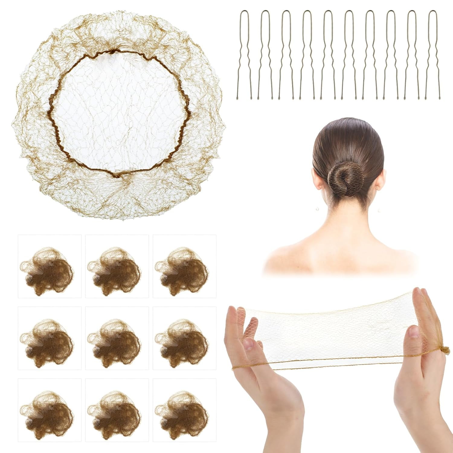 Hair Net Set, 20 Pcs Bun Nets for Ballet Girls Invisible Hair Nets for Buns Elastic Ballet Hair ...