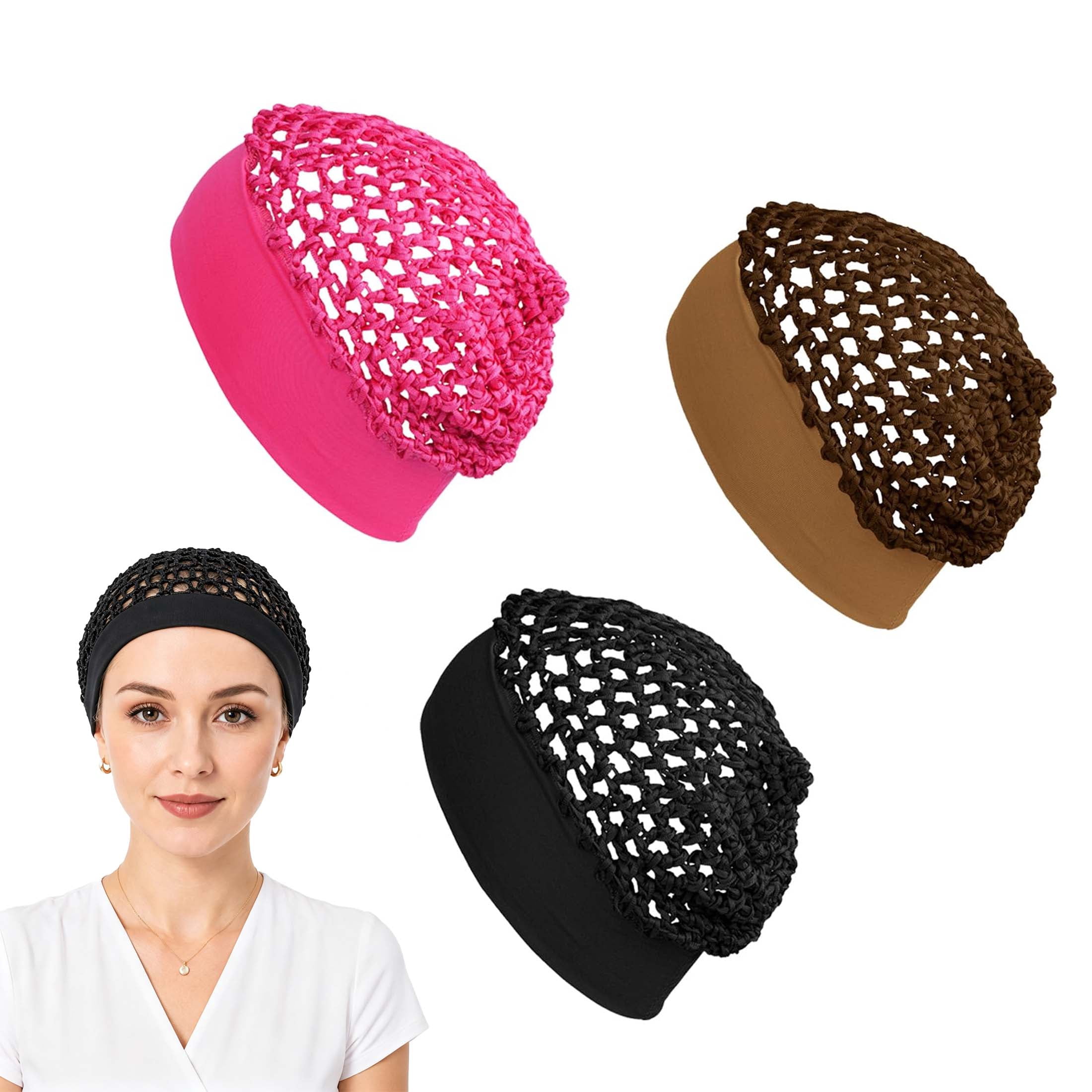 Hair Nets For Sleeping, 3-Piece Stretchy Wide Edge Sleeping Cap Set ...