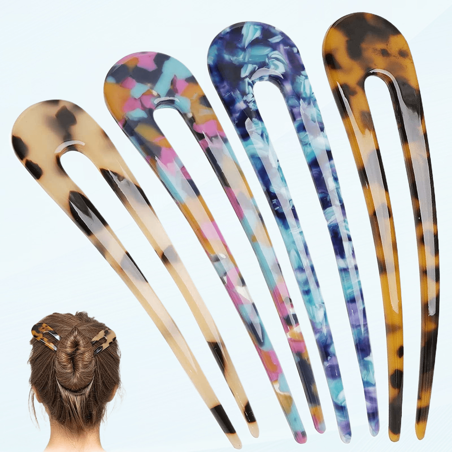 Hair Pins for Buns, Shape Tortoise Shell Hair Accessories for Women, 4. ...