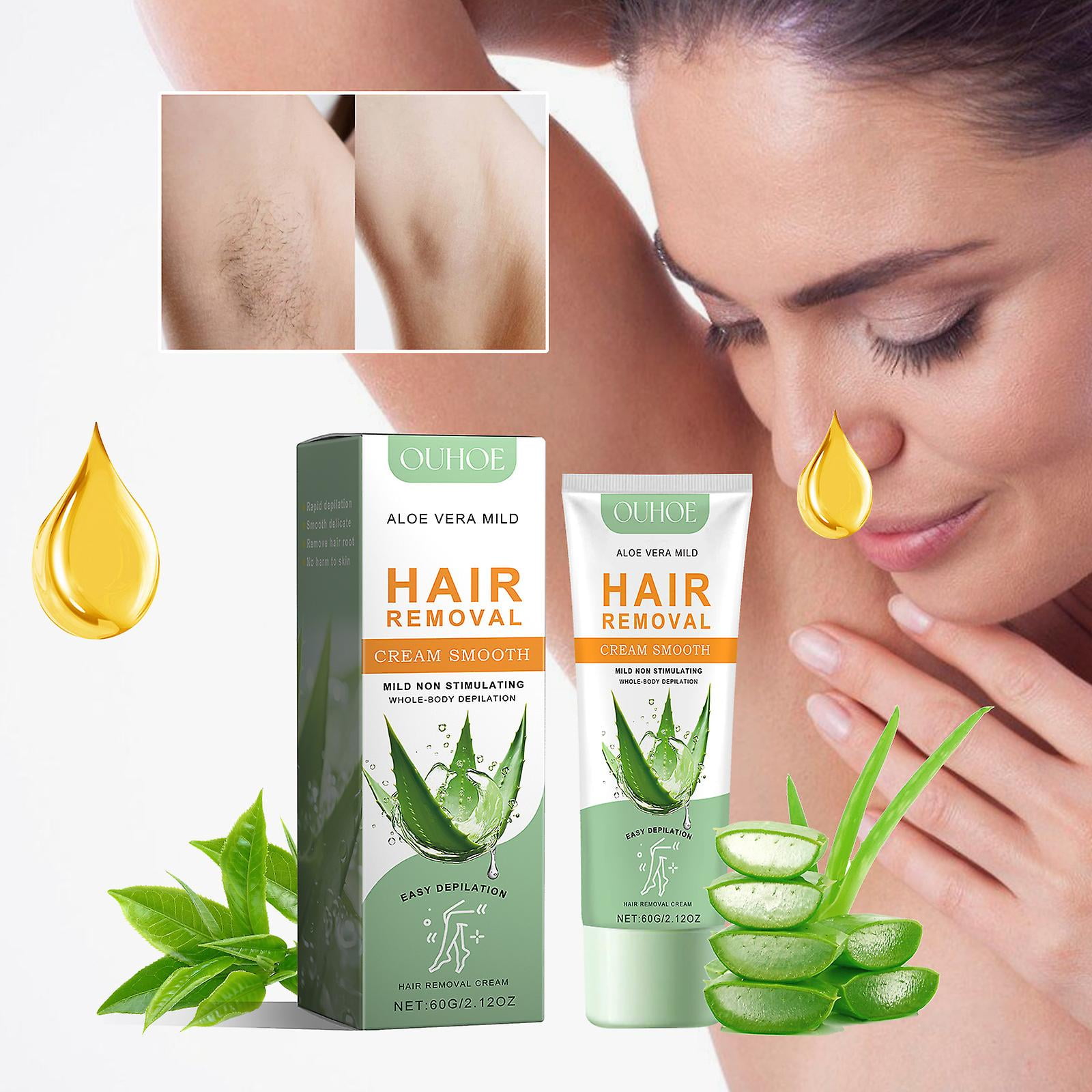 Hair Removal Cream, Aloe Vera Mild Body Hair Removal Cream, Skin ...