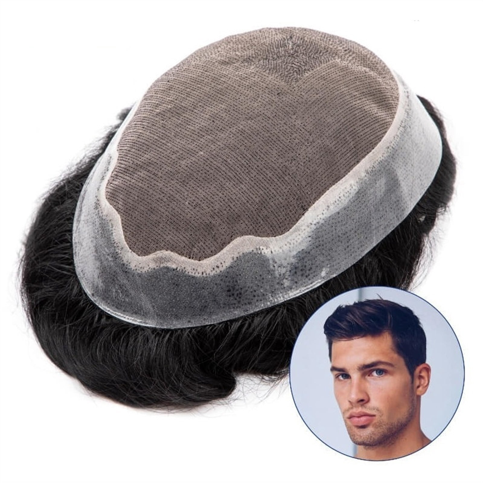 Hair Replacement Wigs for Men Human Hair Mens Toupee Fine Mono with ...