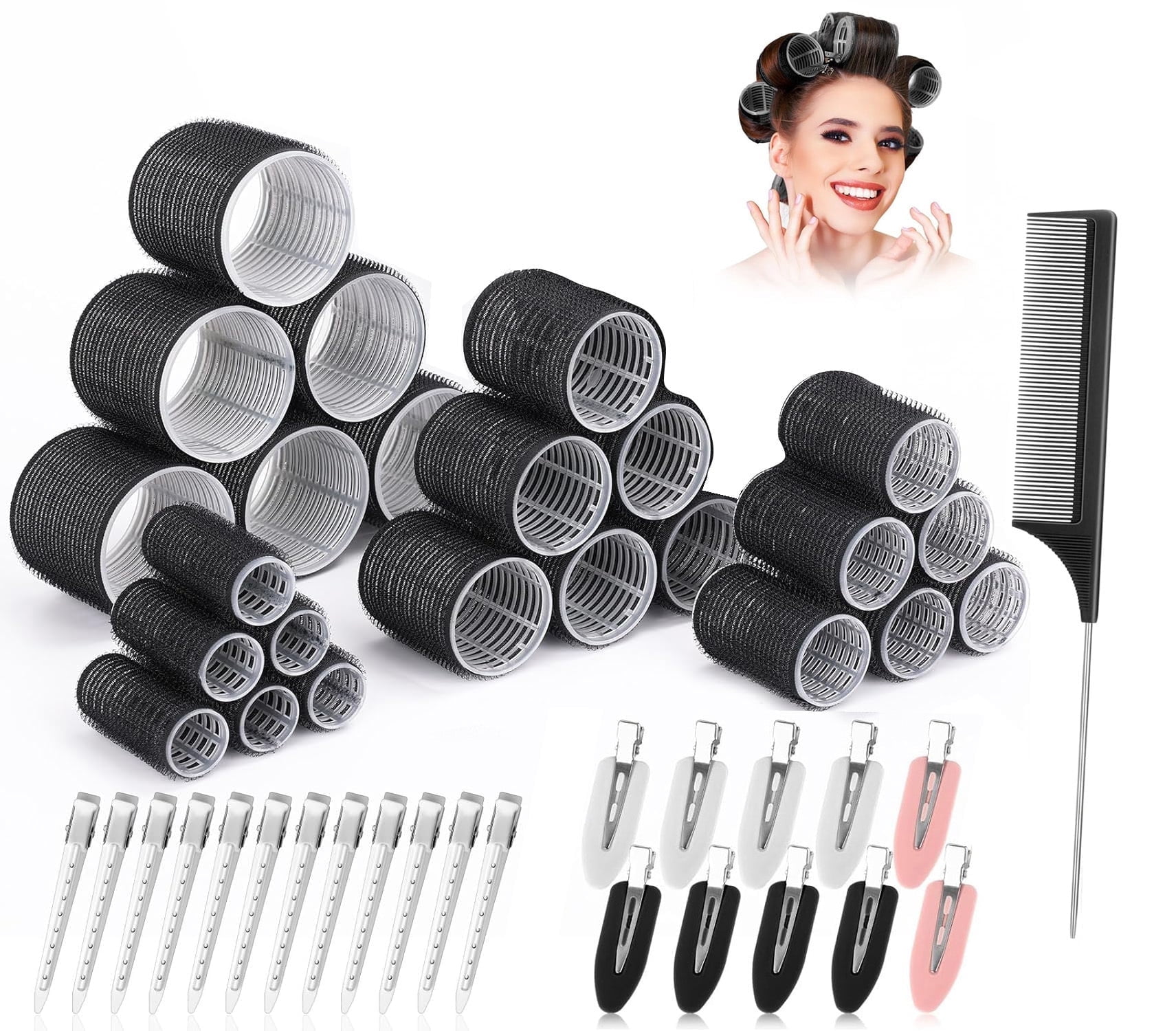 45 Piece Hair Rollers for Women Set, Self Grip Hair Rollers for Long ...