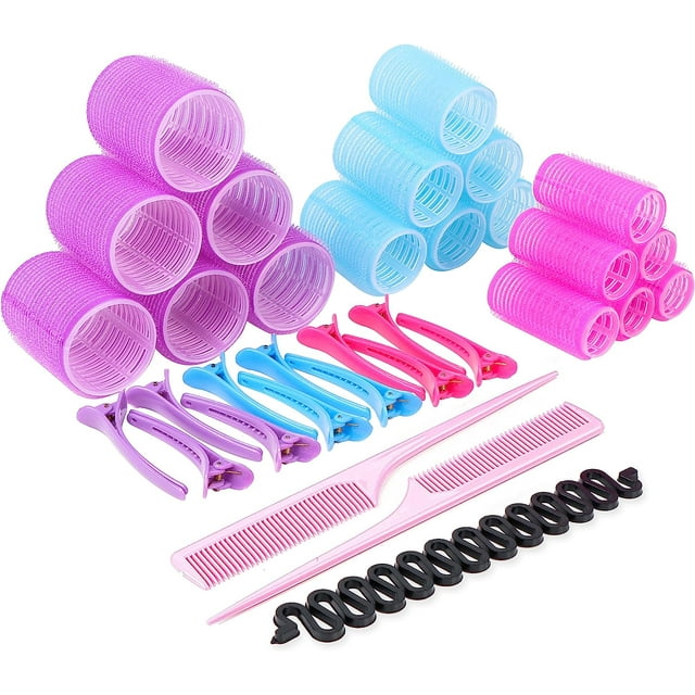 Hair Rollers Set - 18 Self Grip Velcro Rollers, 12 Duckbill Clips, 2 ...