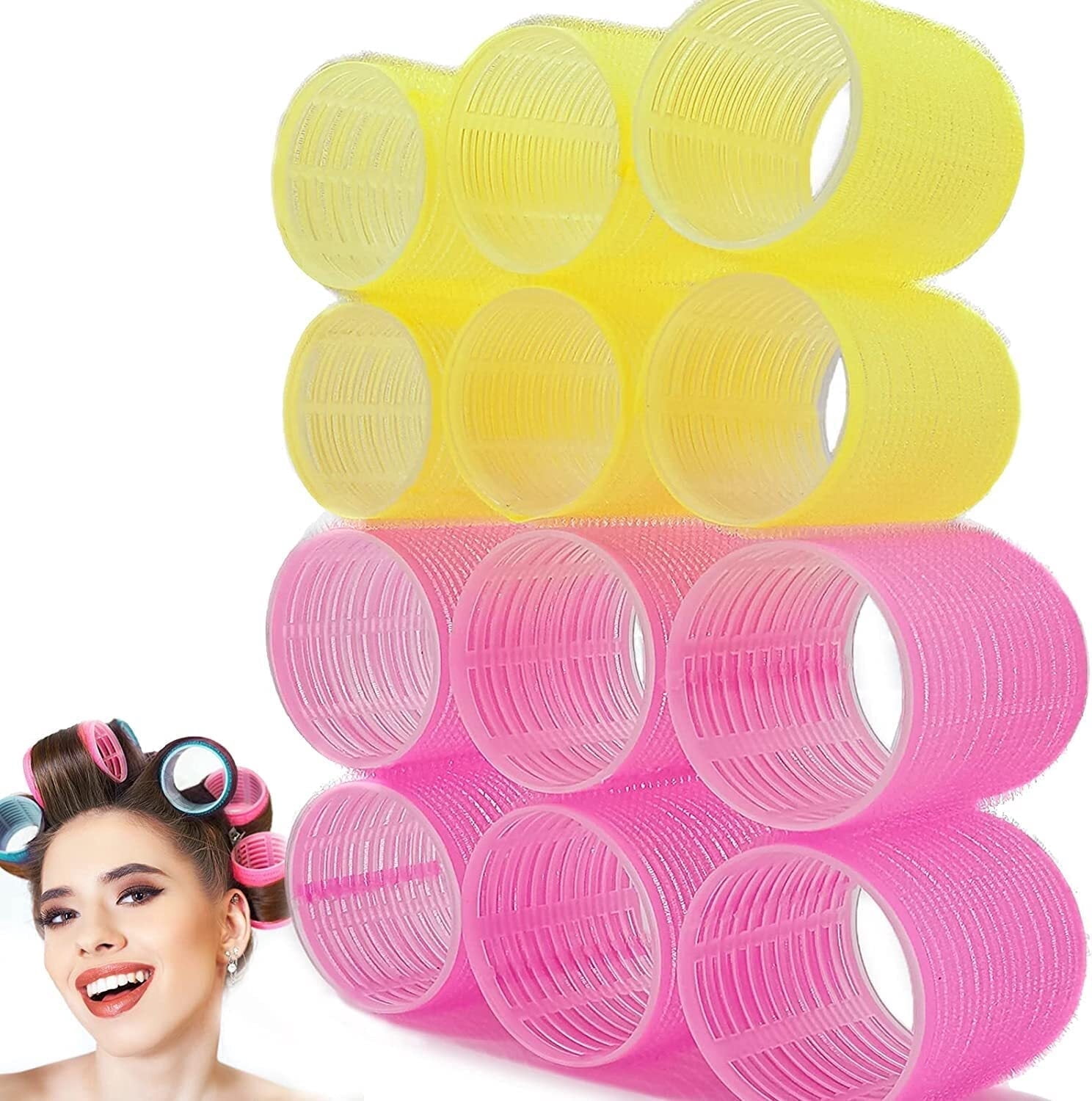 Hair Rollers Sets, 12 Pcs Self Grip Salon Hair Dressing Curlers, Jumbo ...