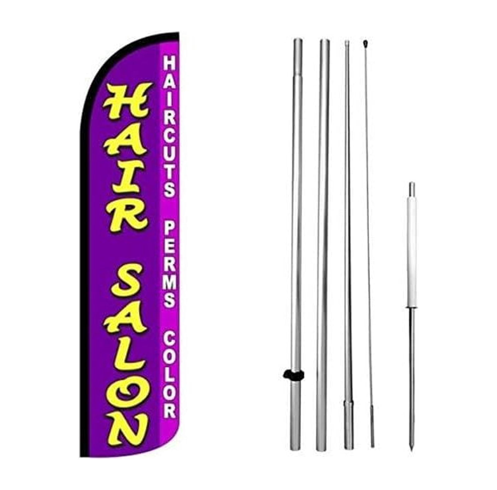 Hair Salon Haircuts PERMS Windless Feather Swooper Flag Kit Banner Sign ...