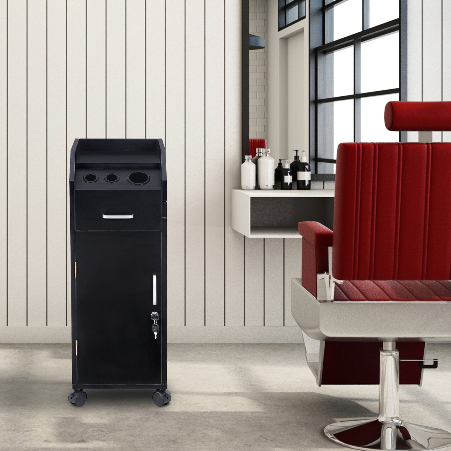 Hair Salon Storage Cart with 3 Hair Dryer Holders & 4 Drawers & Lock ...