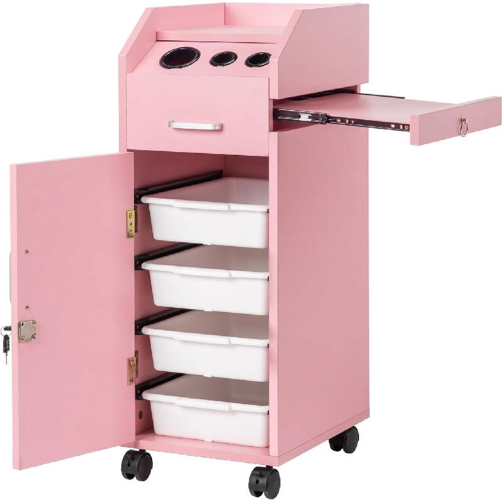 Hair Salon Storage Cart with Wheels & 3 Hair Dryer Holders & 4 Drawers ...