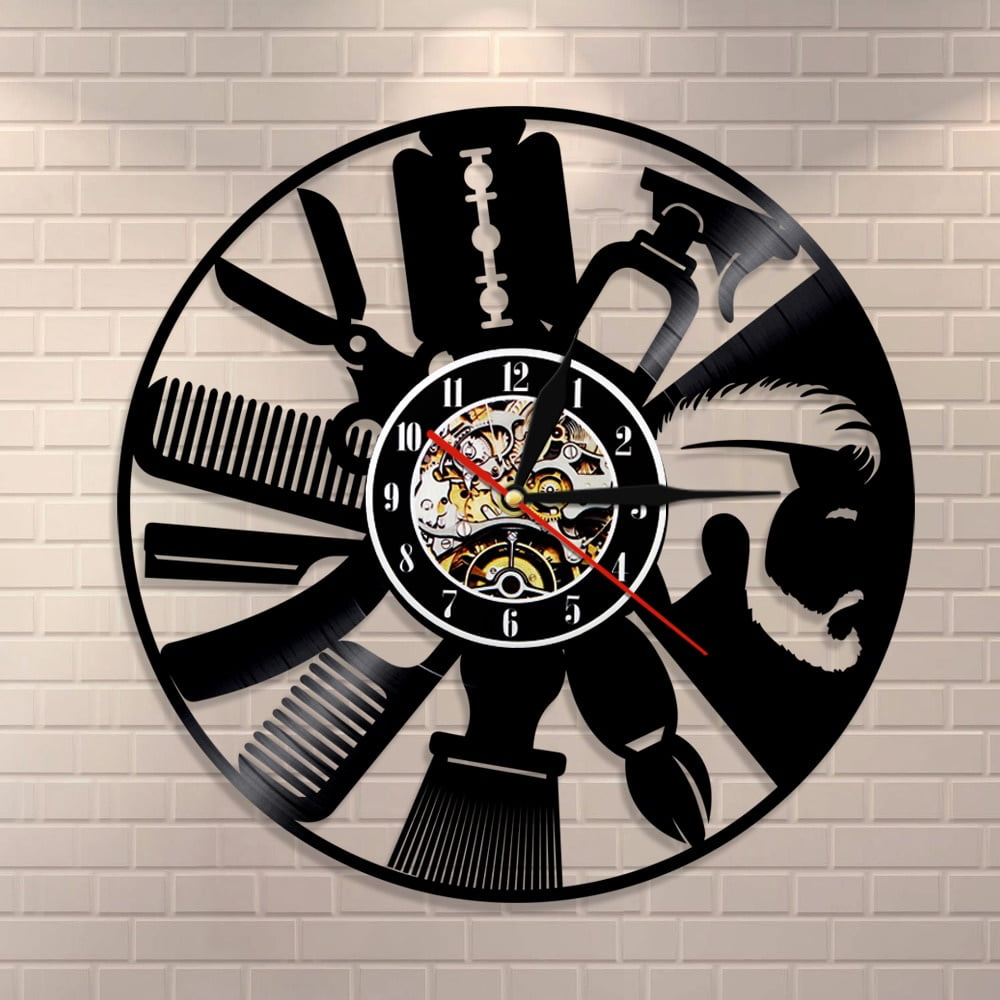 Hair Salon Tools Wall Clock Barber Wall Sign Clock Hairdressing Salon Interior Design Vinyl ...