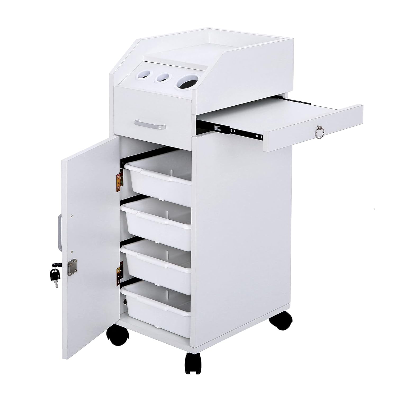 Hair Salon Trolley Cart with Wheels - Rolling Storage Cart with Drawers ...