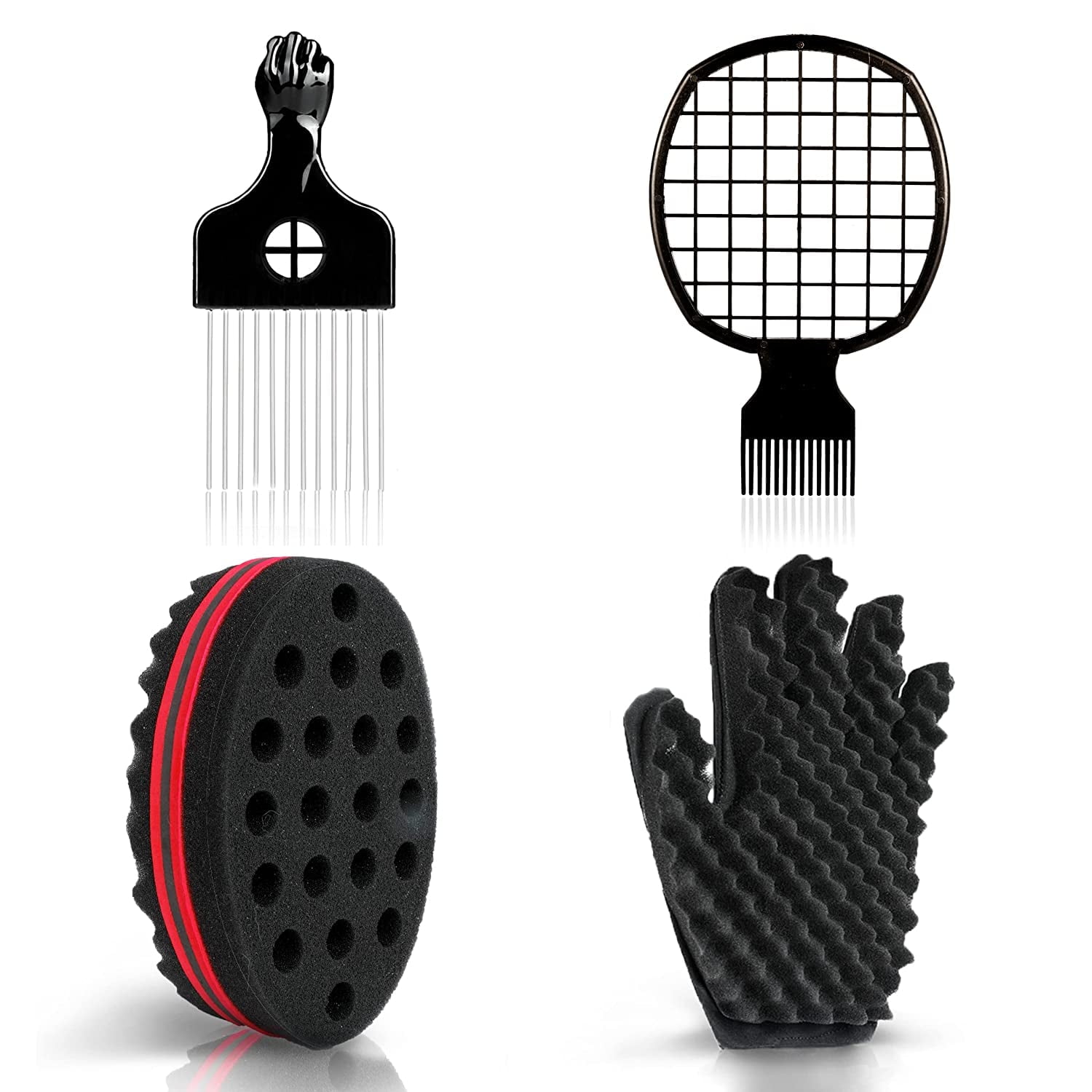 clackibukvyz Hair Sponge Set with Curl Sponge Glove Hair Pick and Twist ...