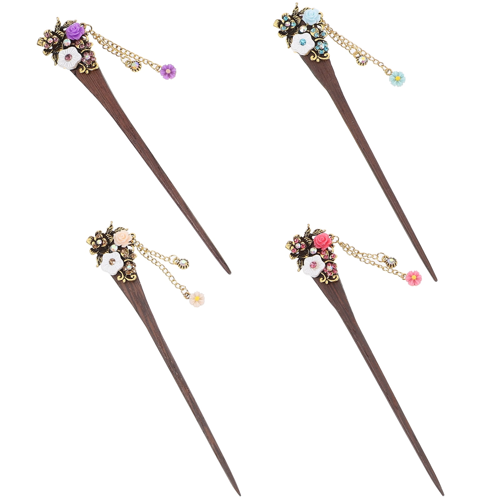 PartyKindom Retro Wooden Hair Stick Coffee Lightweight Hairpin with ...