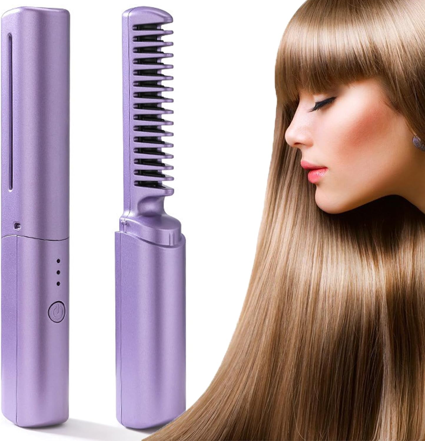 Hair Straightener Brush, Portable Negative Ion Straightening Comb ...