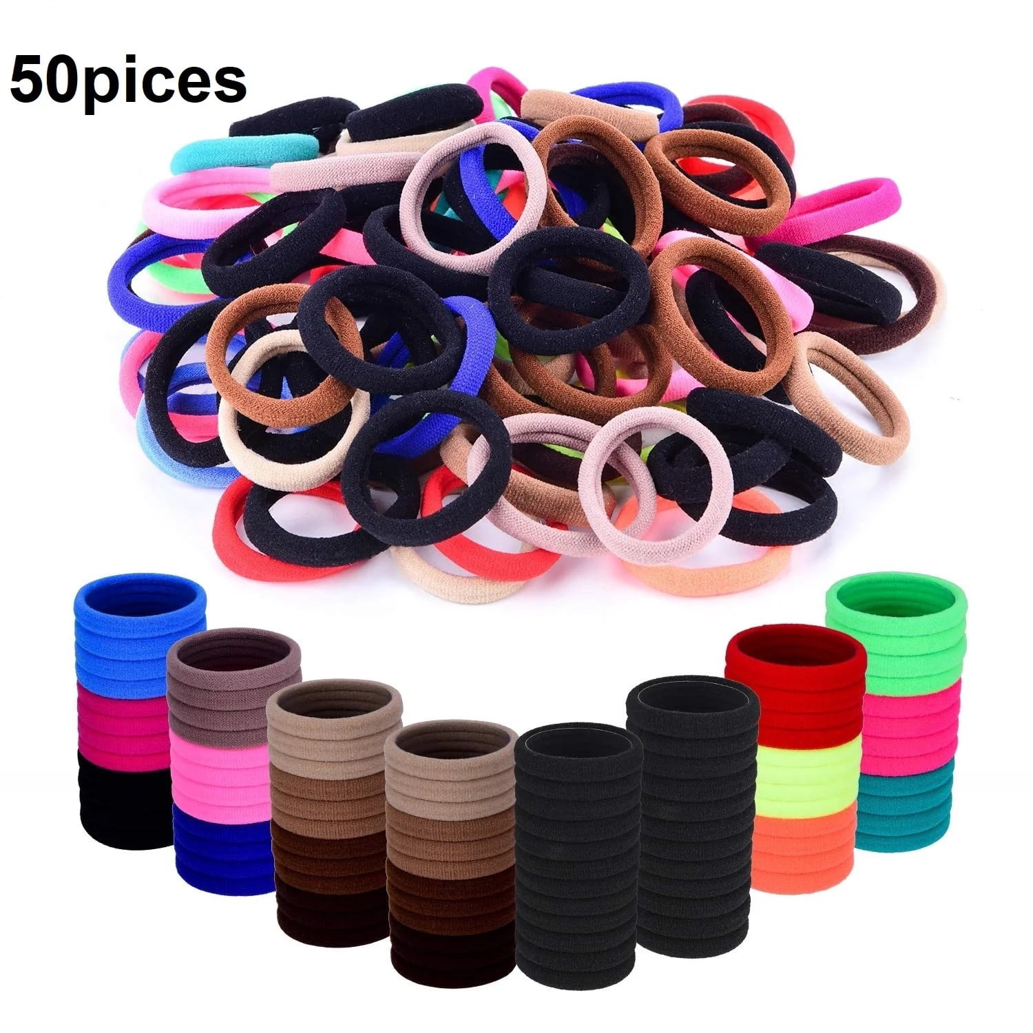 Hair Ties Elastic Multi Color For Girls, 1.5', 50pices - Walmart.com