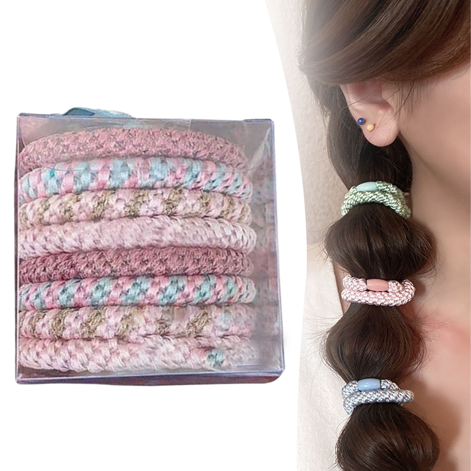 Hair Ties for Thick Hair - 8Pcs Elastic Hair Ties - Soft Cotton Woven ...