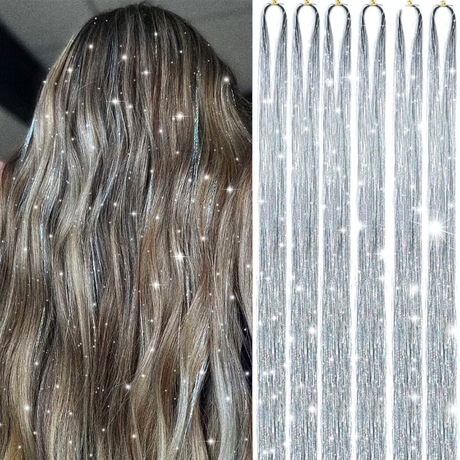 Hair Tinsel 38 Inch 1200 Strands Glitter Tinsel Hair Extensions ...