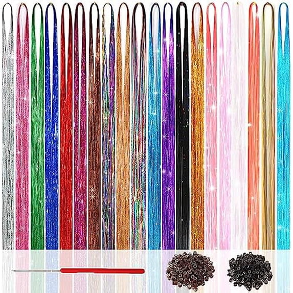 Hair Tinsel Kit (48 Inch, 20 Colors, 6000 Strands), Glitter Tinsel Hair ...