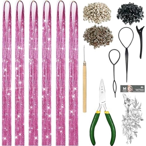 Hair Tinsel Kit, Fairy Tinsel Hair Extensions With Tool 2760 Strands 12 ...