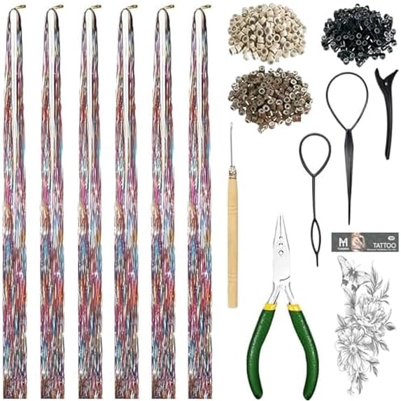 Hair Tinsel Kit, Fairy Tinsel Hair Extensions With Tool 2760 Strands 12 ...
