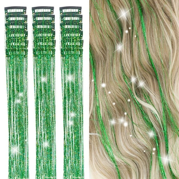 Hair Tinsel Kit Pack of 12 Pcs Hair Tinsel Clip in 19.6Inch Glitter ...
