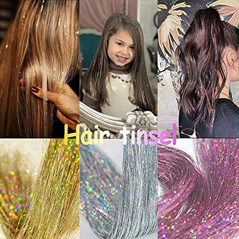 Hair Tinsel Kit Strands With Tool 48 Inch 3 Colors 1500 Strands Fairy ...