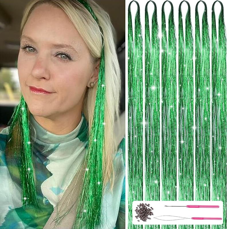 Hair Tinsel Kit With Tools 48 Inch 1200 Strands Glitter Tinsel Hair Extensions Sparkling Shiny ...