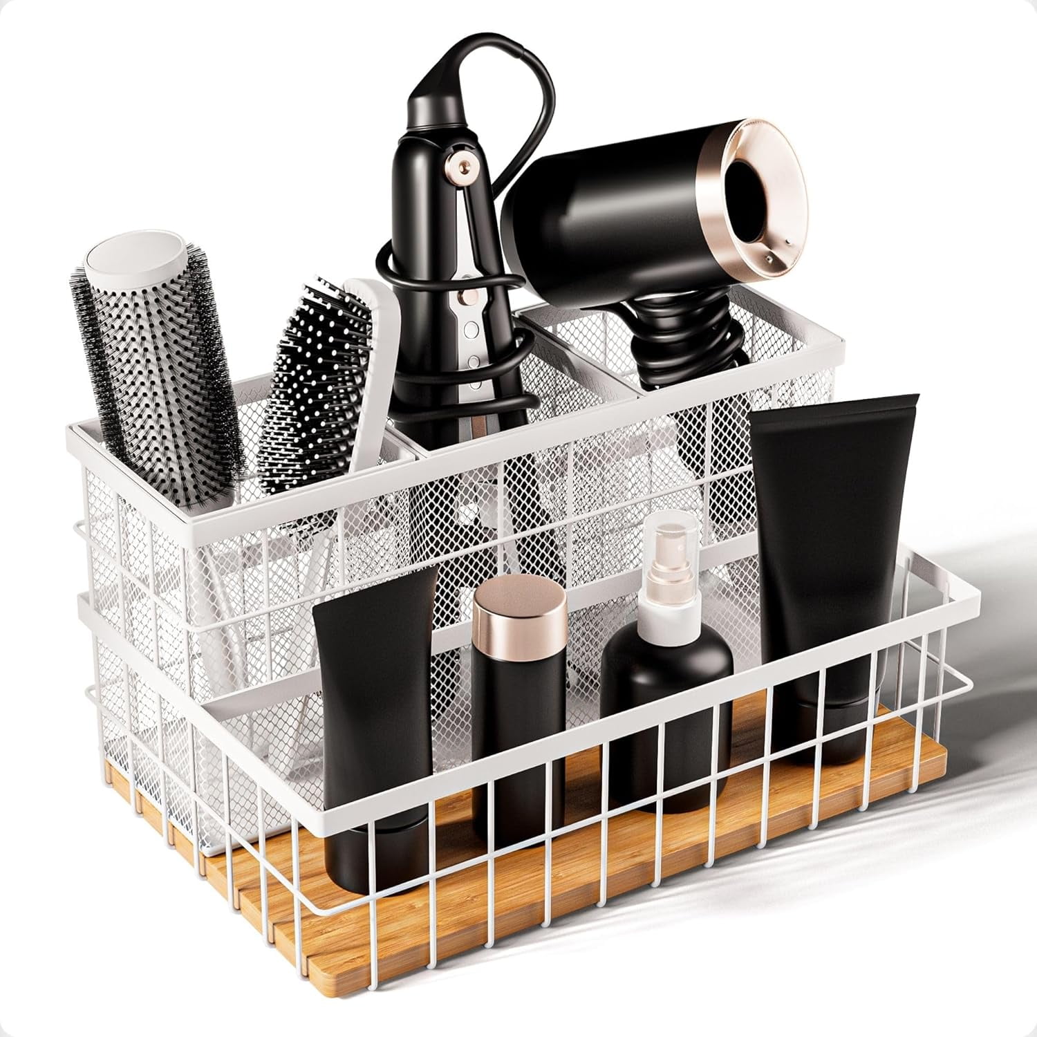 Hair Tool Organizer Countertop - Breathable Metal & Bamboo Hot Tools ...