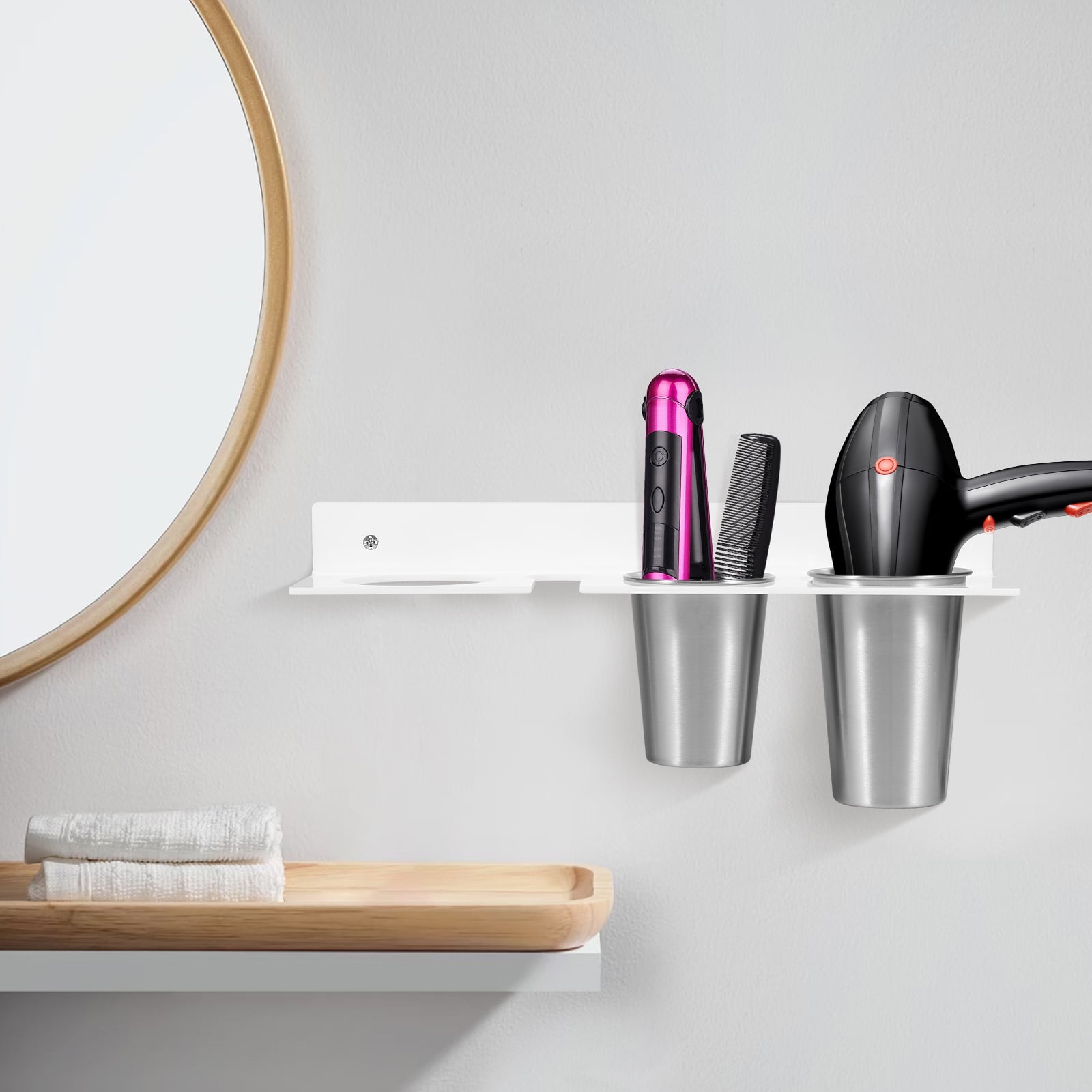 Hair Tool Organizer Wall Mount Acrylic Hair Dryer Holder with Stainless ...