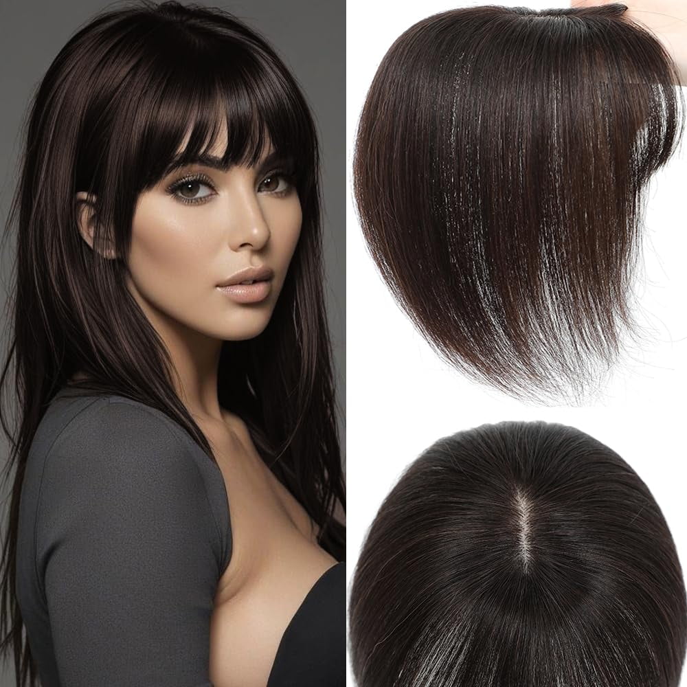Hair Toppers for Women Real Human Hair, 3D Cover Clip in Bangs ...