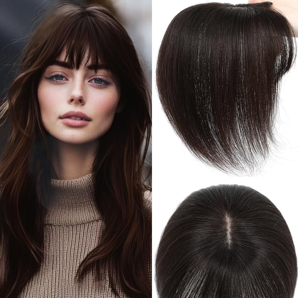 Hair Toppers for Women Real Human Hair, 3D Cover Clip in Bangs ...
