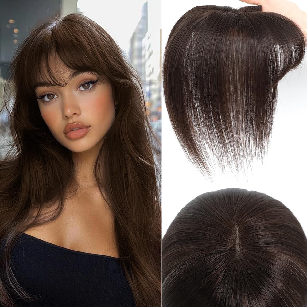 Hair Toppers for Women Real Human Hair, 3D Cover Clip in Bangs ...