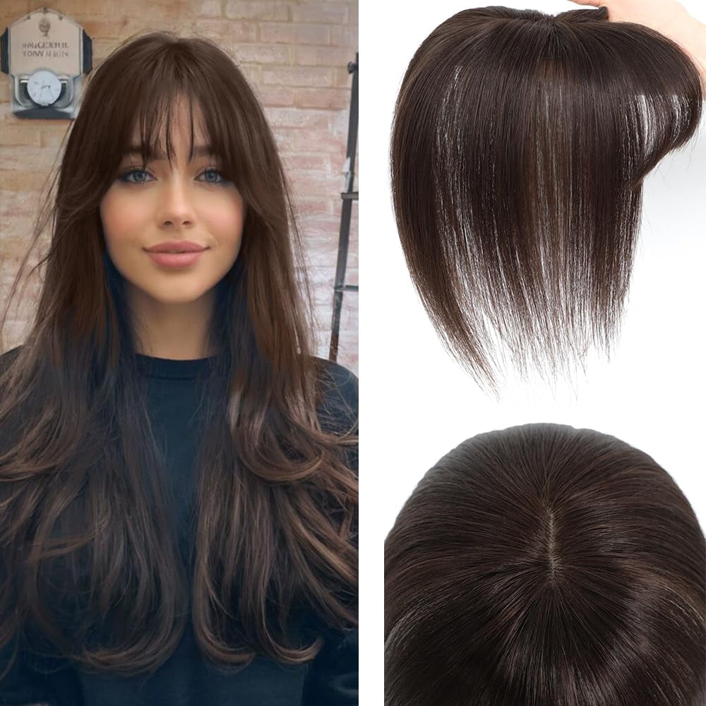 Hair Toppers for Women Real Human Hair, 3D Cover Clip in Bangs ...