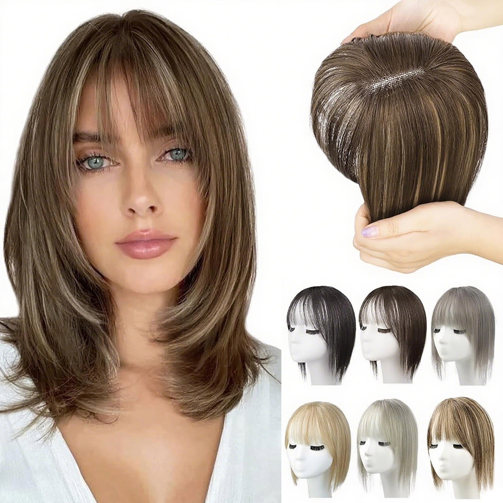 Hair Toppers for Women Real Human Hair, 3D Cover Clip in Bangs ...