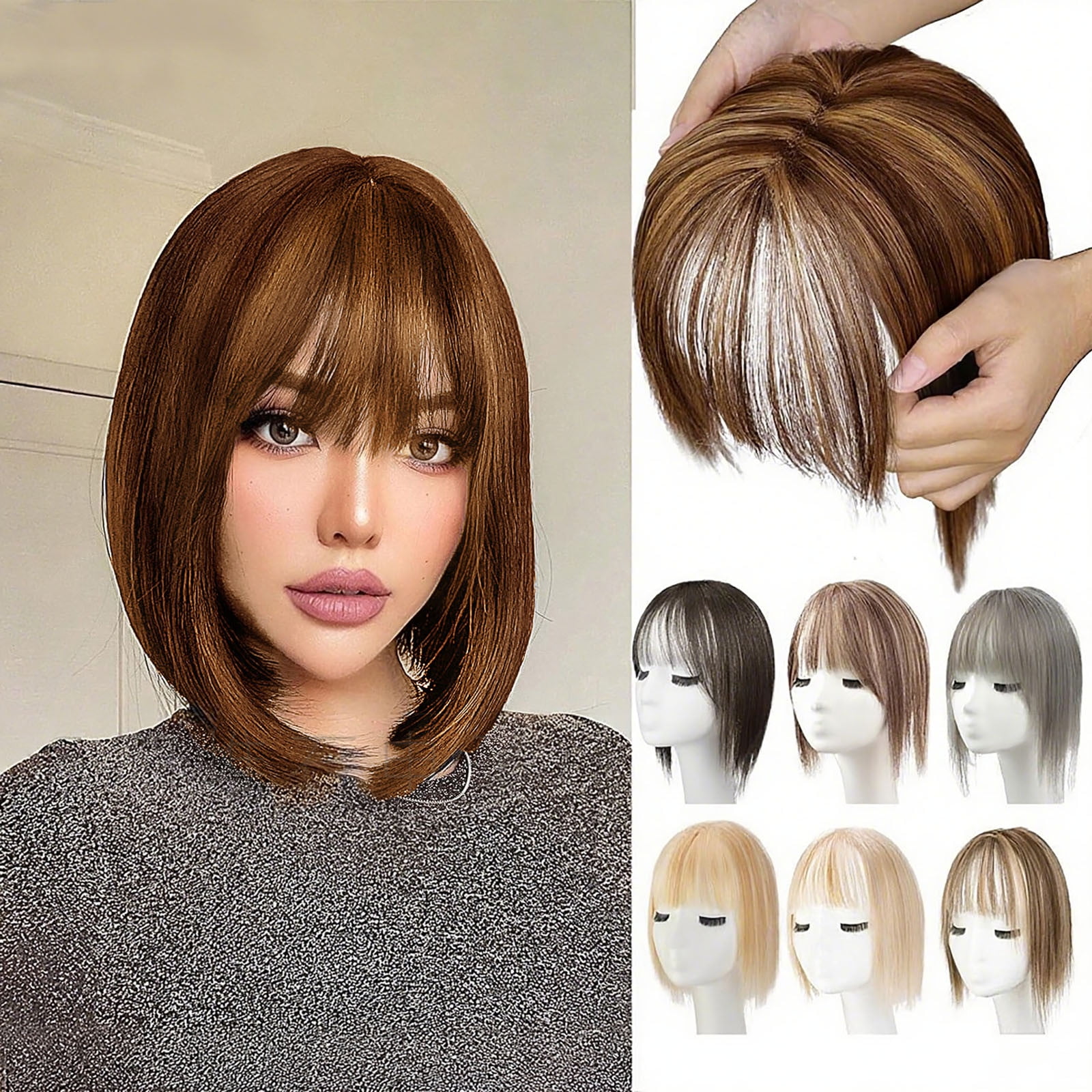 Hair Toppers for Women Real Human Hair, 3D Cover Clip in Bangs ...