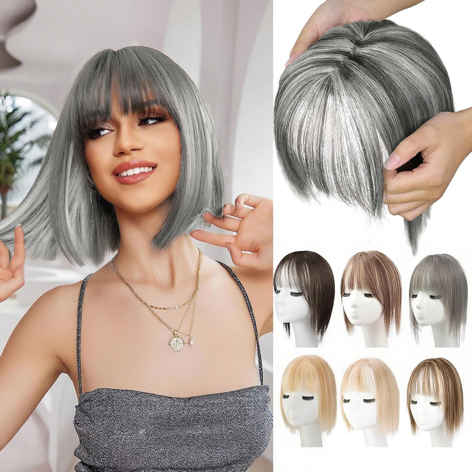 Hair Toppers for Women Real Human Hair, 3D Cover Clip in Bangs ...